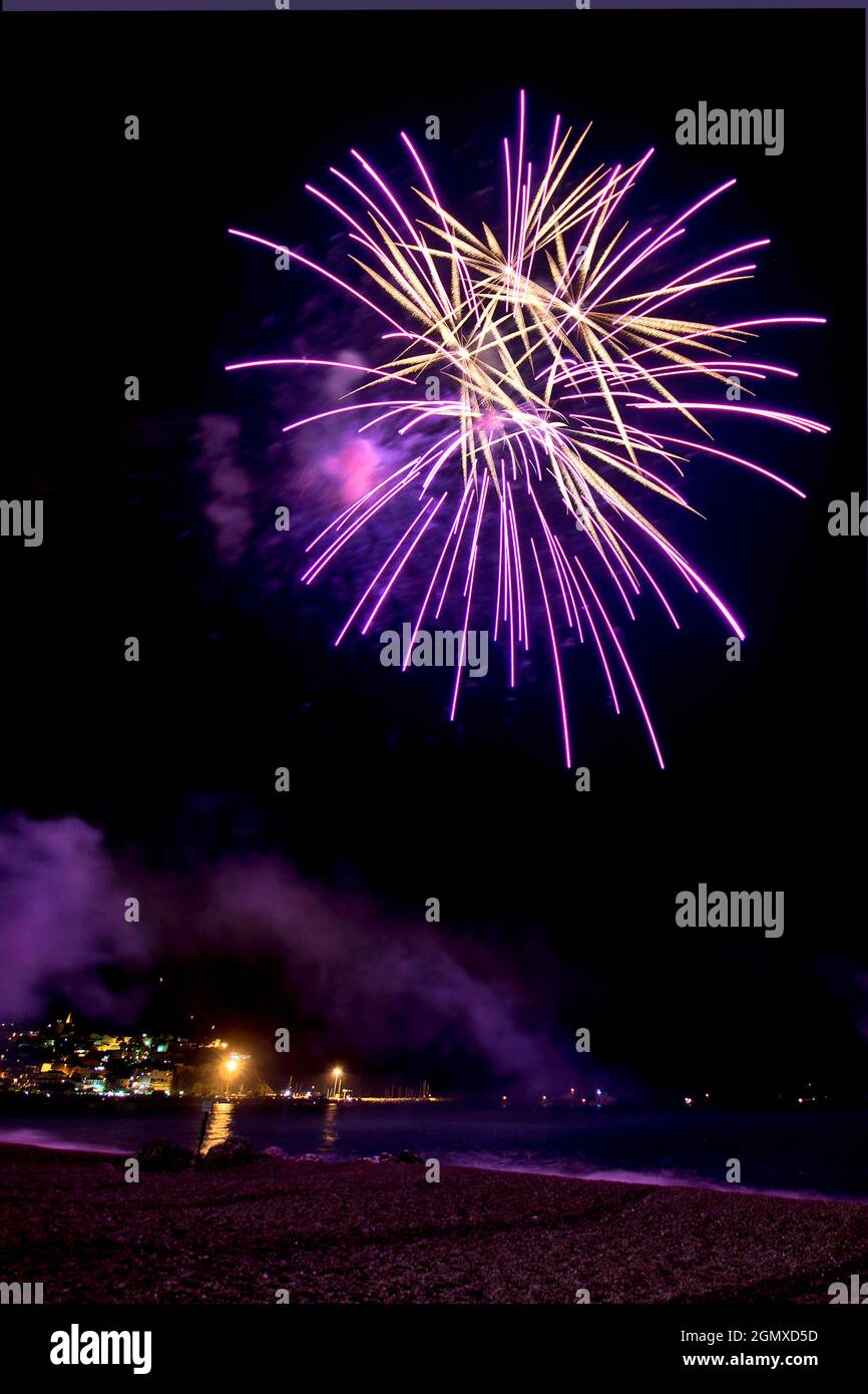 Fireworks Numana, Night Landscape, Ancon, Marche, Italy, Europe Stock ...