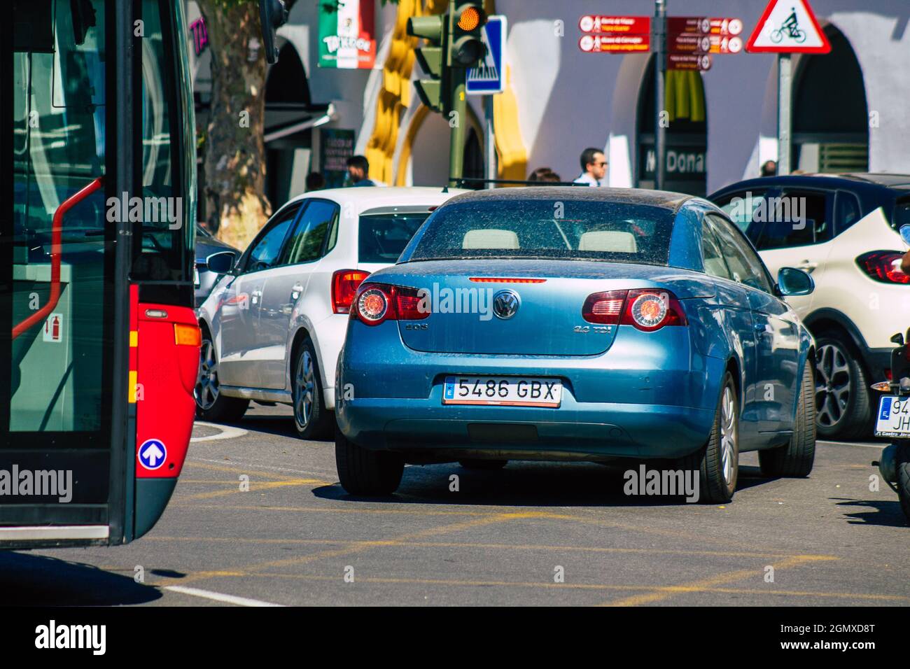 Seville Spain September 18, 2021 Traffic jam in the streets of Seville ...