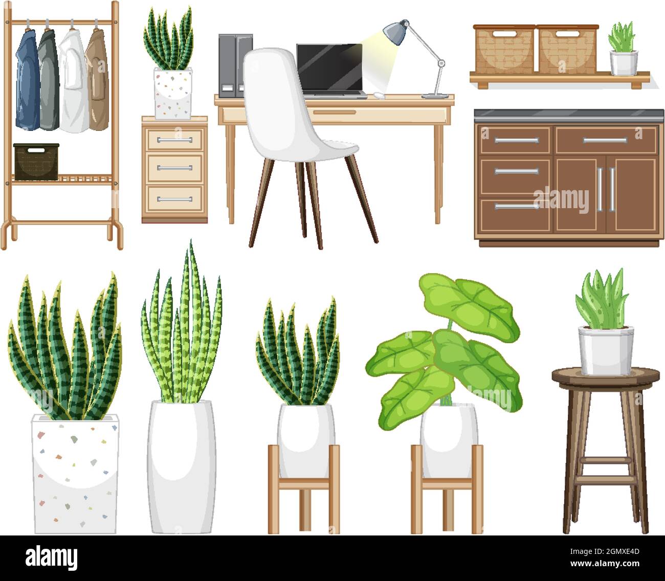 Furniture set for interior design on white background illustration ...