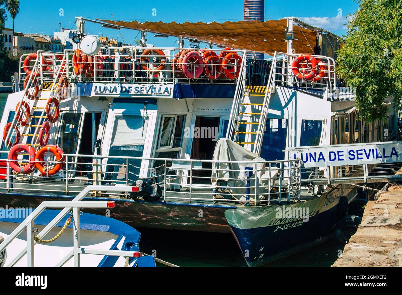 Seville Spain September 18, 2021 Tourist boats on the Guadalquivir ...