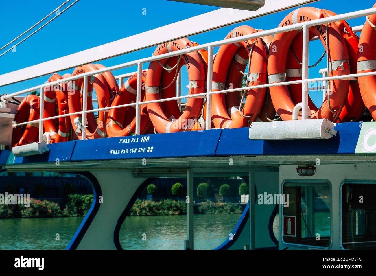 Seville Spain September 18, 2021 Tourist boats on the Guadalquivir ...