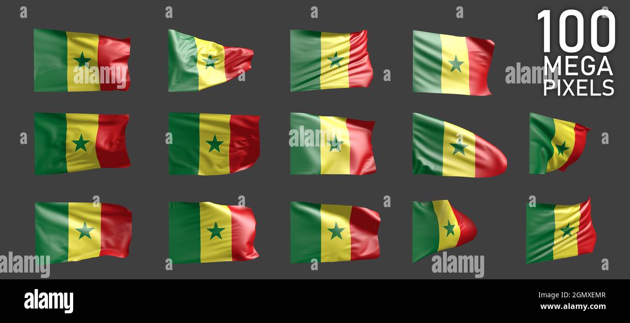 Senegal flag isolated - different pictures of the waving flag on grey ...