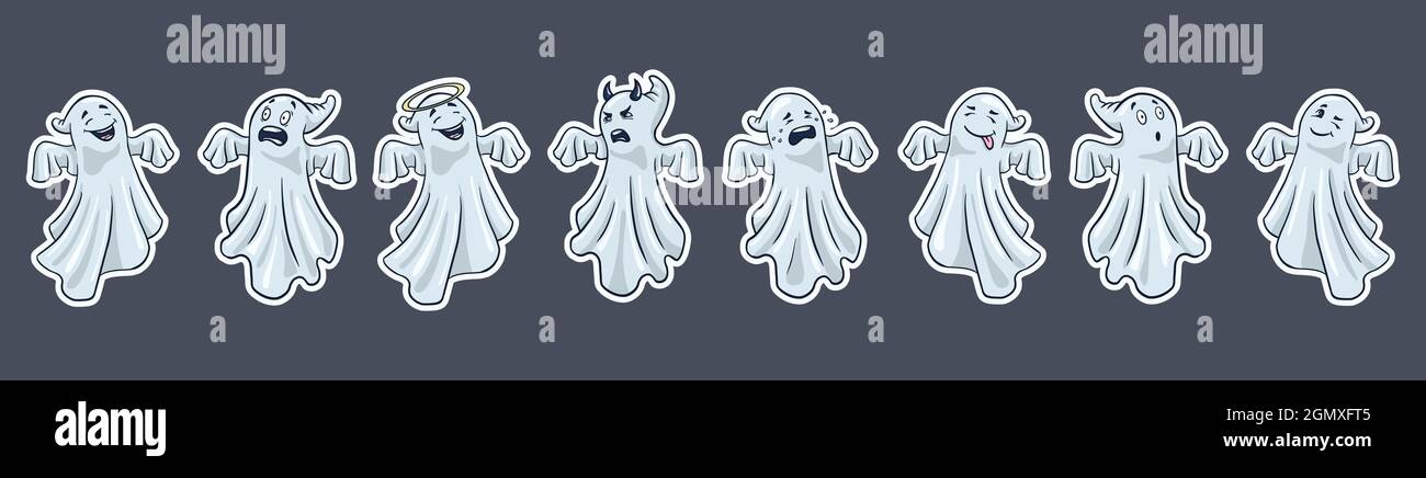 Cute Ghosts Border. Cartoon Style. Hand drawn halloween funny spooks ...