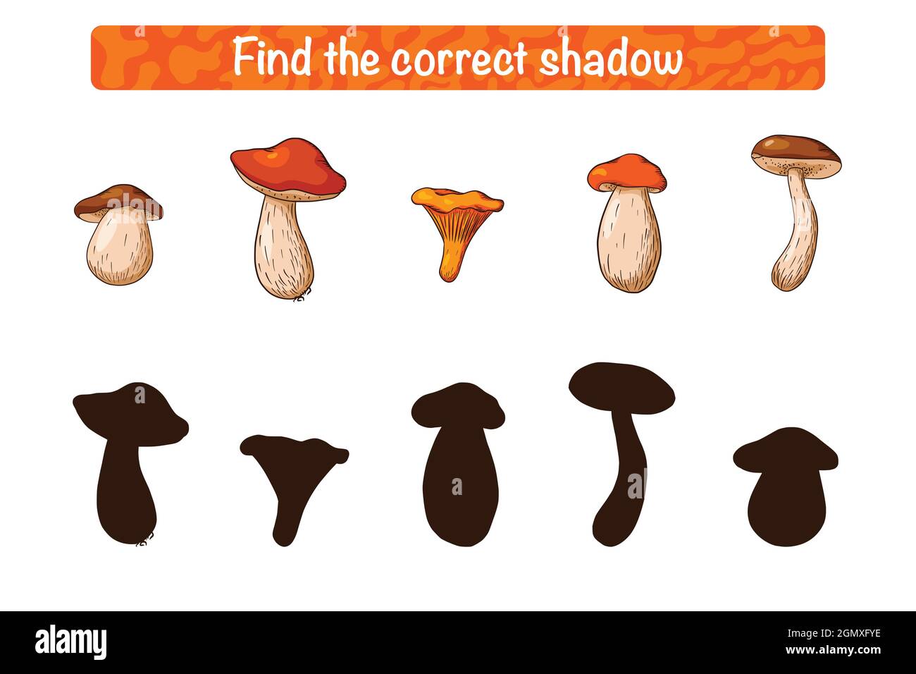 Find Correct Edible Mushroom Silhouette Educational Game for Kids ...