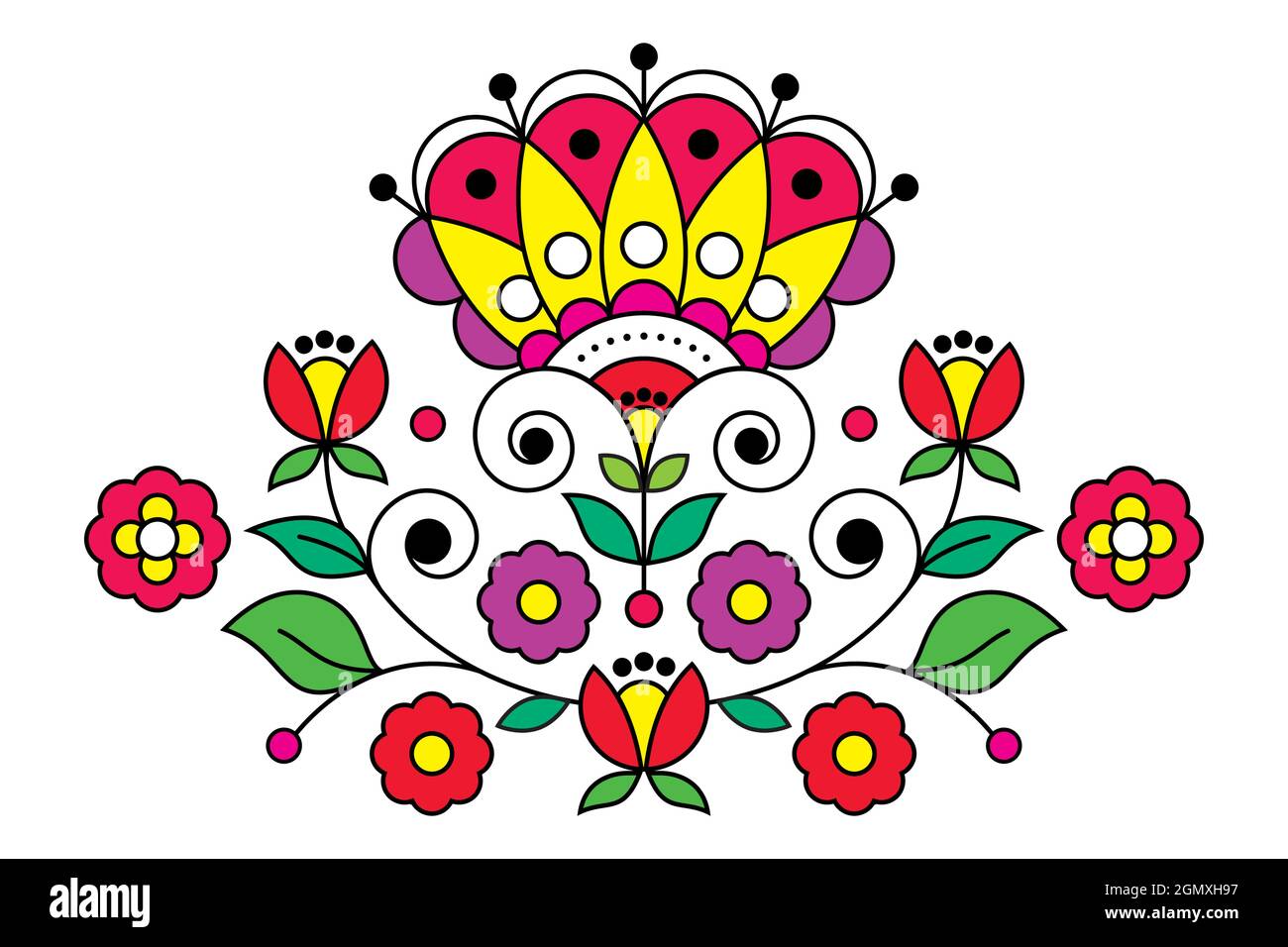 Scandinavian, Nordic folk art vector pattern with floral motif inspired ...