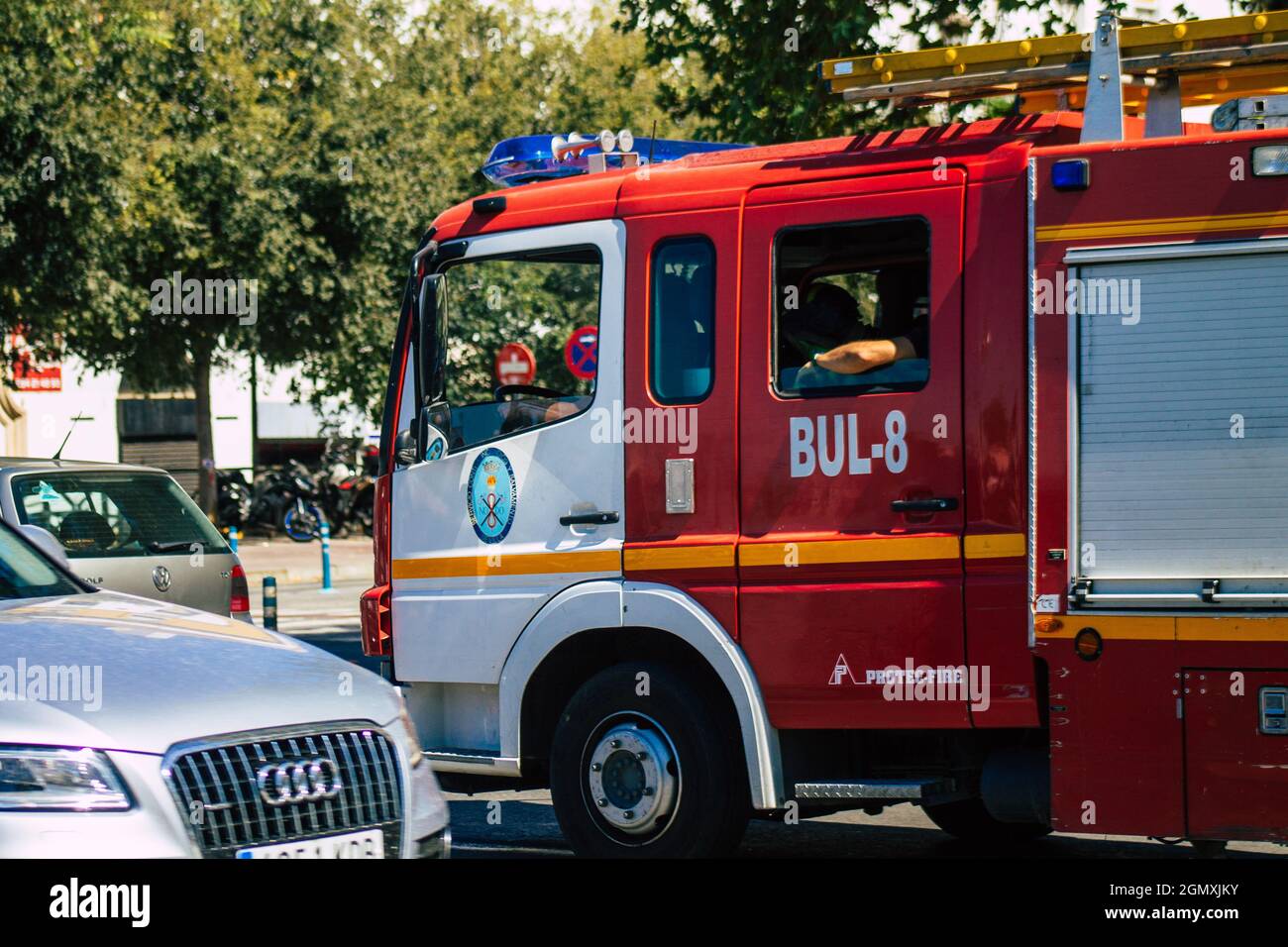 Seville Spain September 18, 2021 Fire engine in the streets of Seville ...