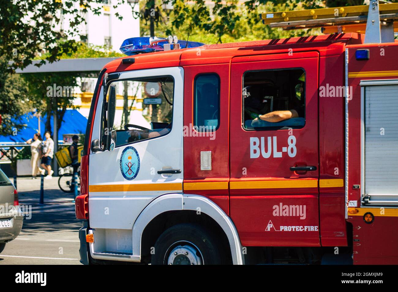Seville Spain September 18, 2021 Fire engine in the streets of Seville ...