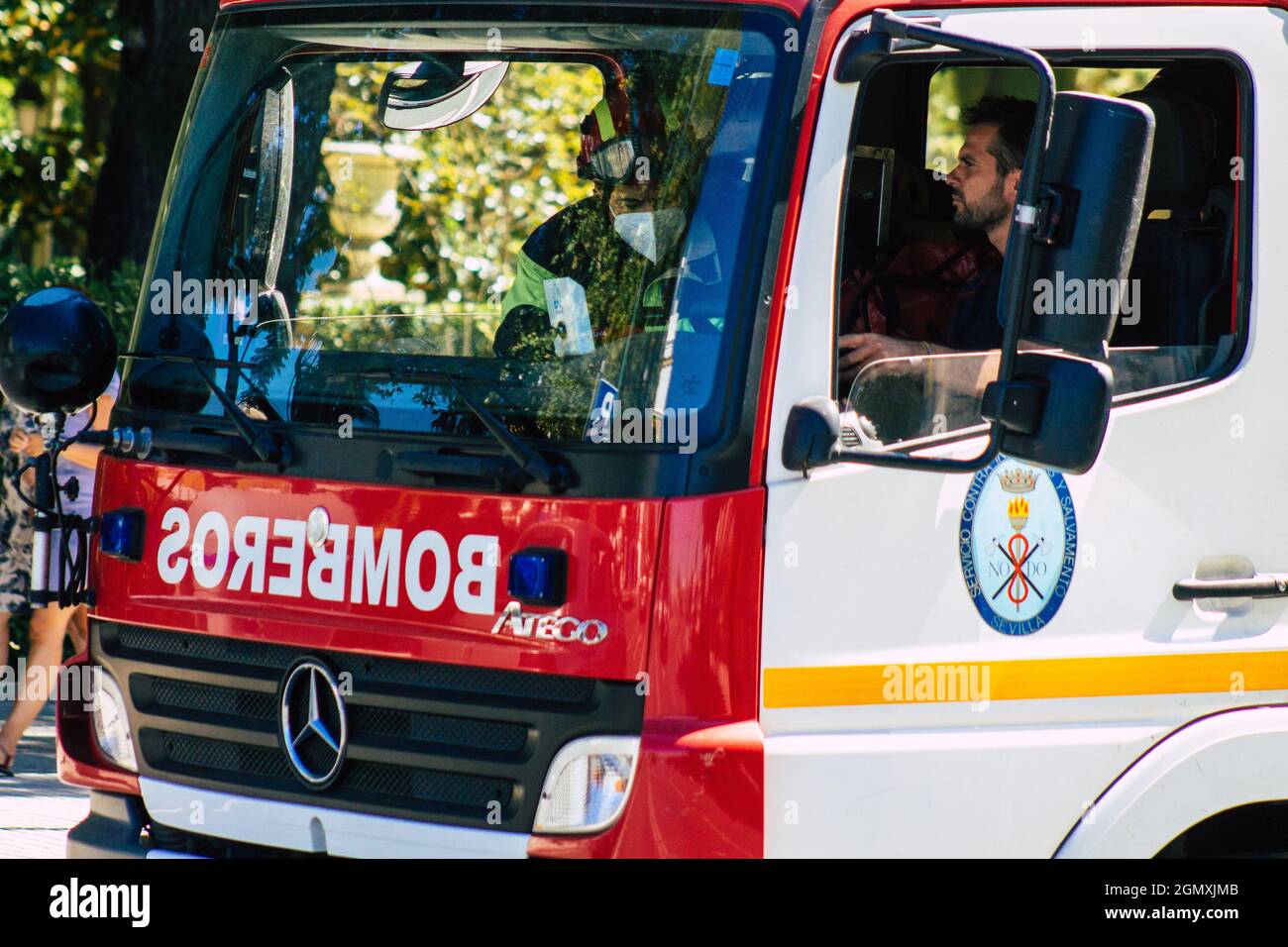 Seville Spain September 18, 2021 Fire engine in the streets of Seville ...