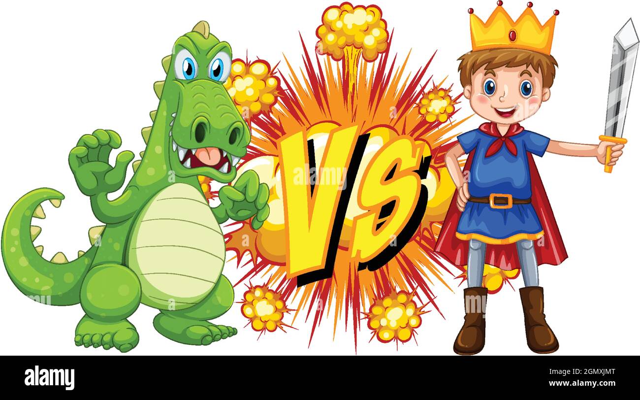 Dragon and knight fighting each other on white background illustration ...