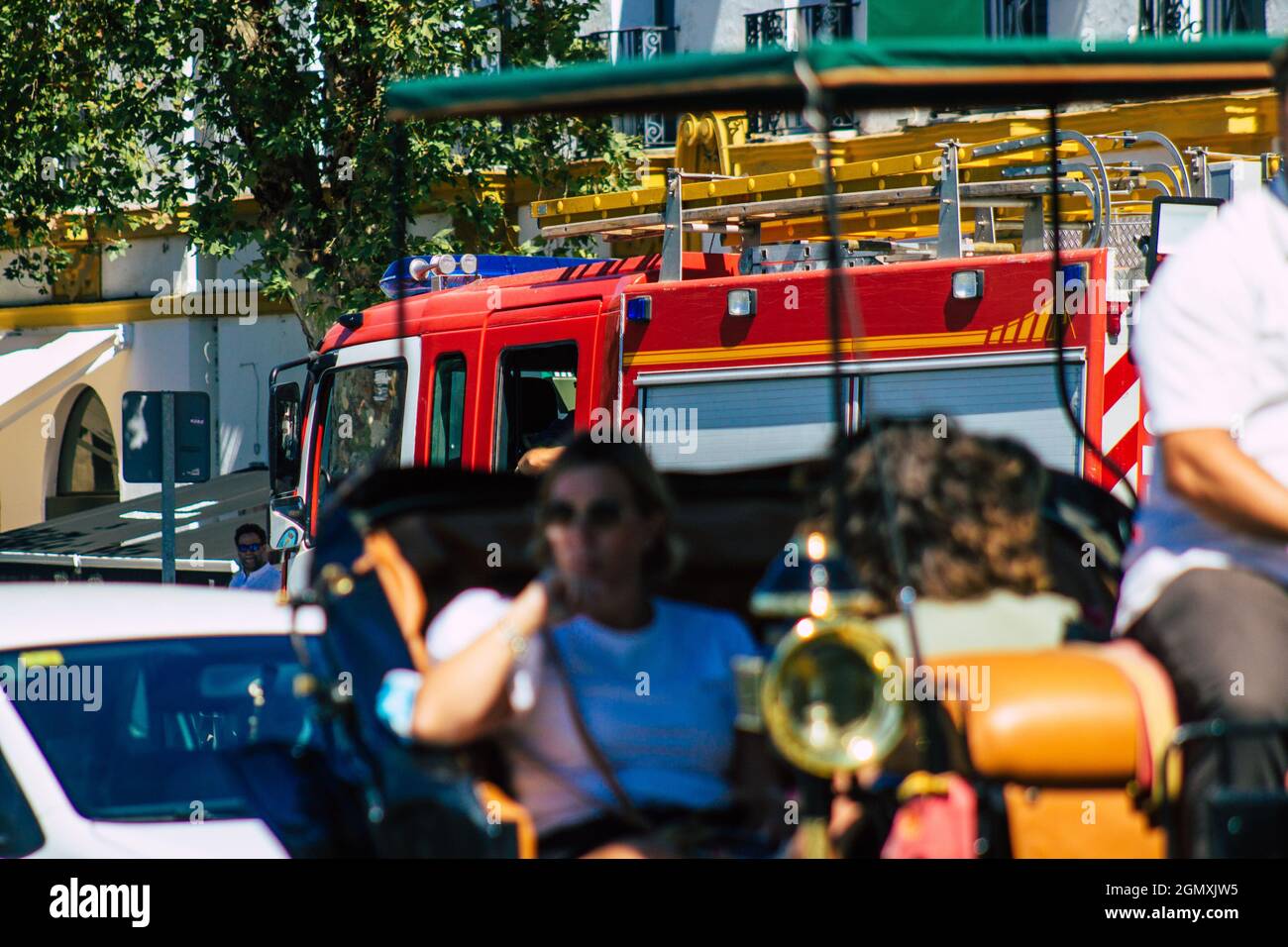 Seville Spain September 18, 2021 Fire engine in the streets of Seville ...