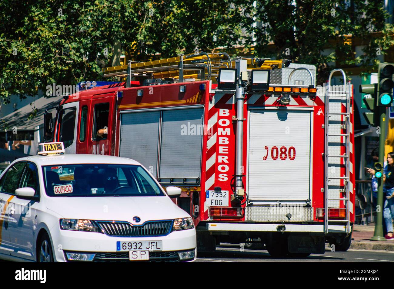 Seville Spain September 18, 2021 Fire engine in the streets of Seville ...