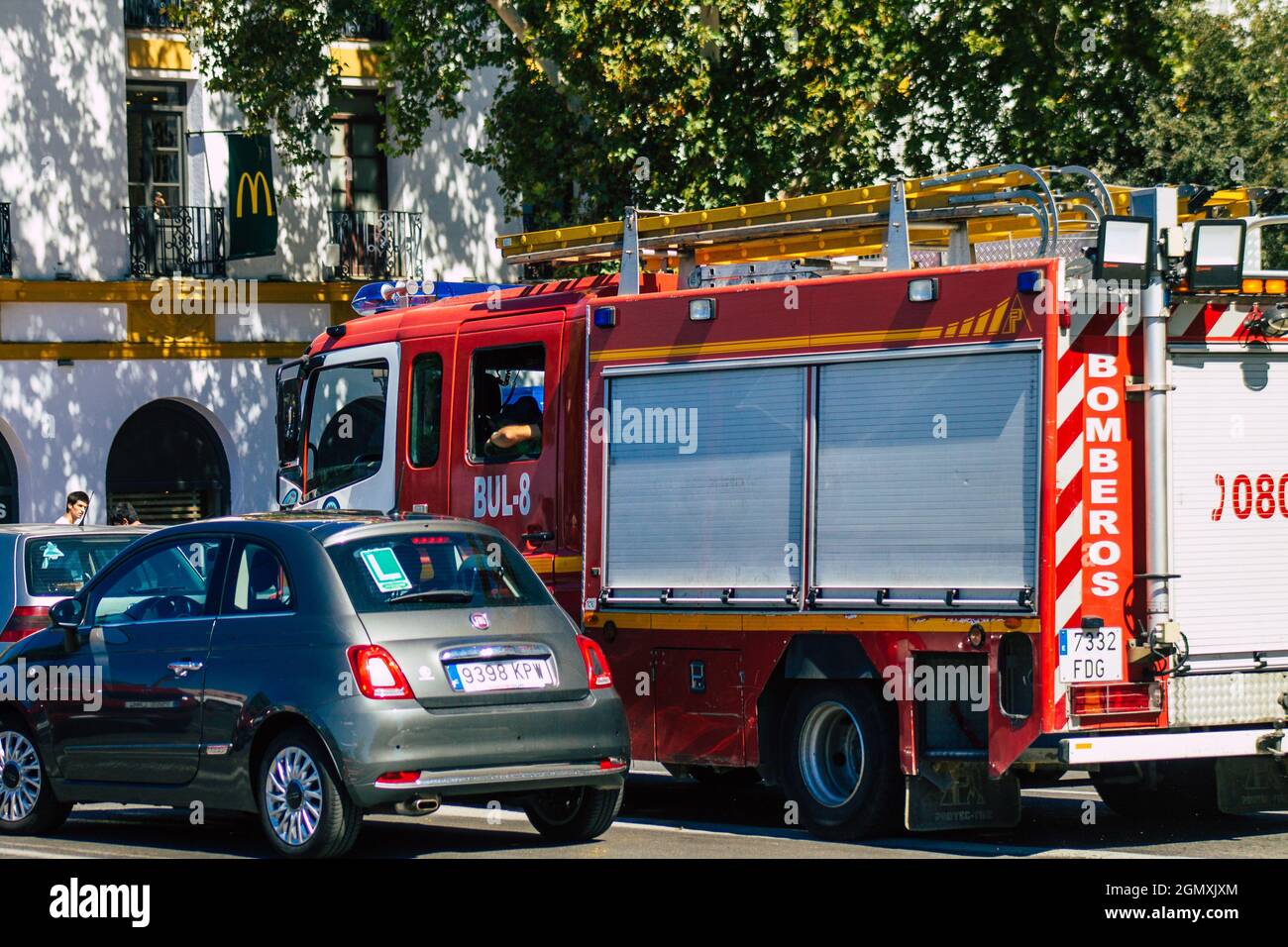 Seville Spain September 18, 2021 Fire engine in the streets of Seville ...