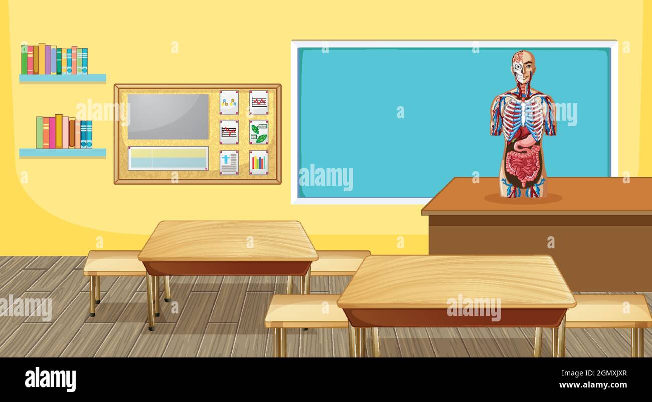 Classroom interior design with furniture and decoration illustration ...