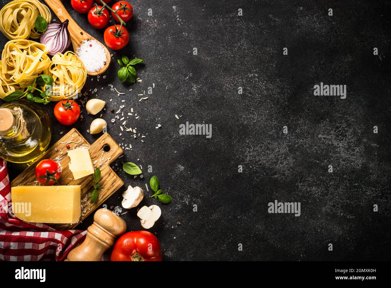 Italian food background at white bkitchen table Stock Photo - Alamy