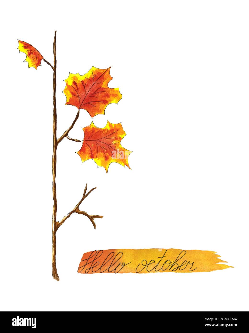 Autumn postcard template Maple branch with lettering Hello October ...