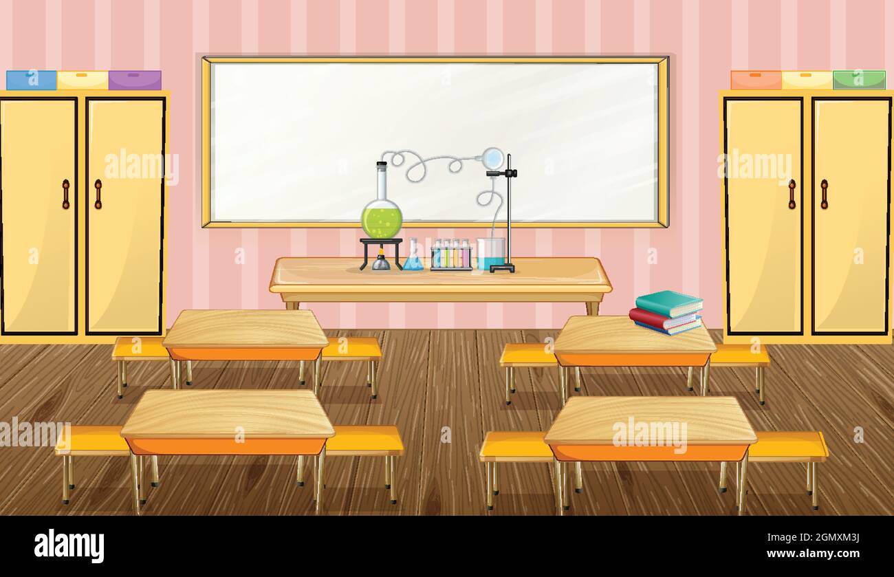 Classroom interior design with furniture and decoration illustration ...