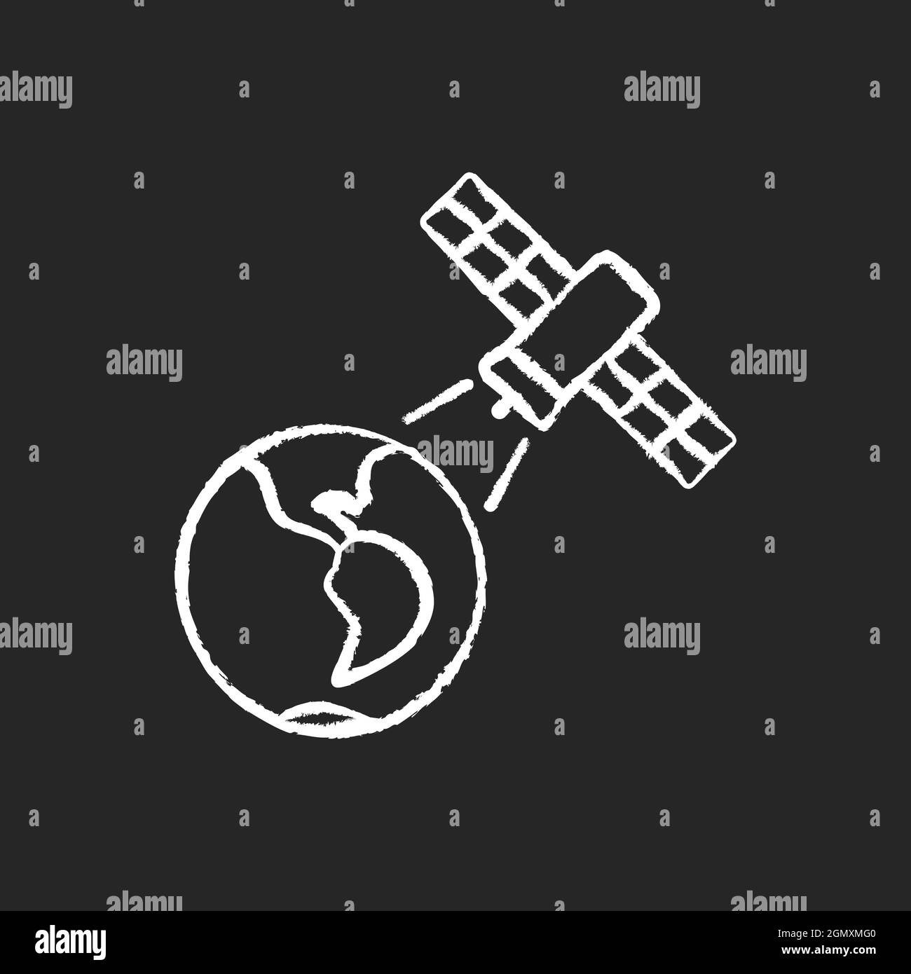Earth observation process chalk white icon on dark background Stock ...