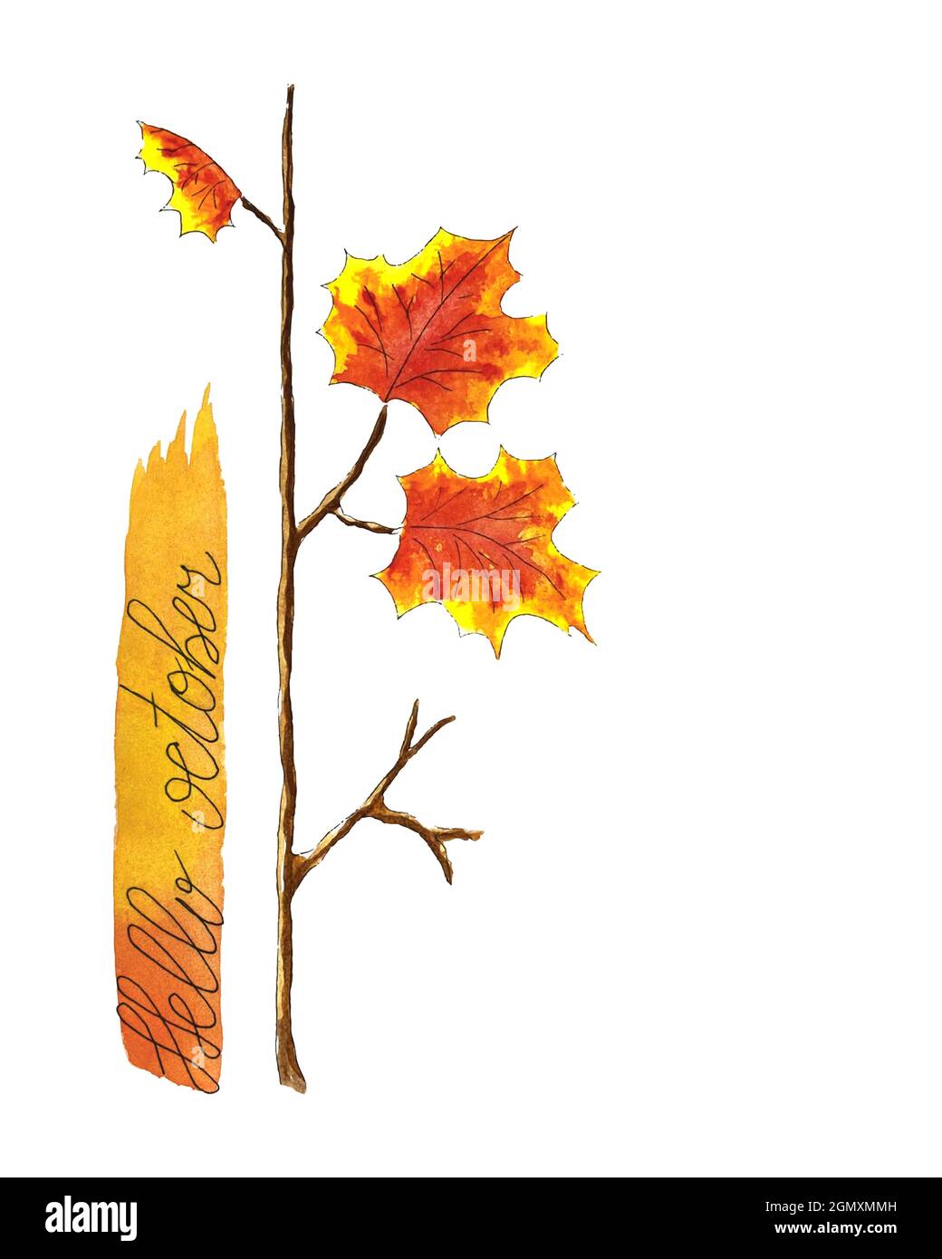 Autumn postcard template Maple branch with lettering Hello October ...