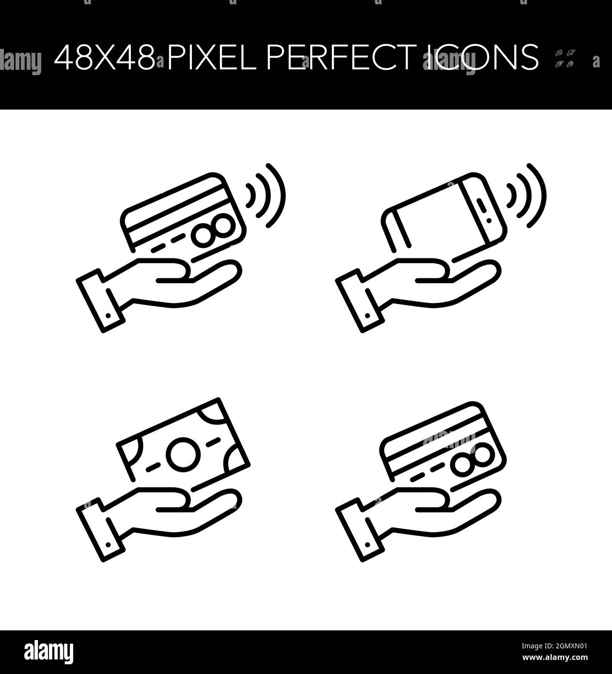 Payment method icons. Hand with cash, smartphone contactless NFC ...