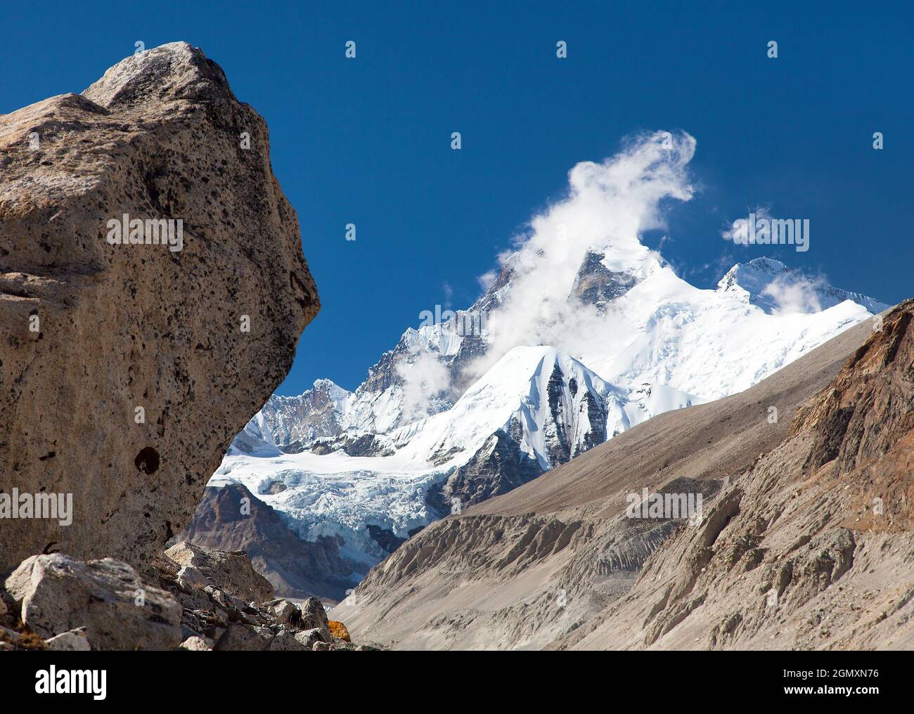 View of mount Everest Lhotse and Lhotse Shar from Malau Barun valley ...