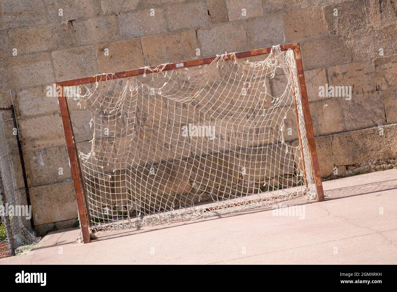 Scruffy Football Goal on Diagonal Slant Stock Photo - Alamy
