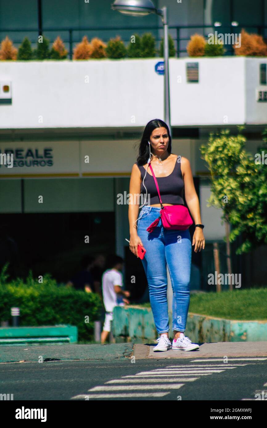 Seville Spain September 18, 2021 Pedestrians walking in the street ...