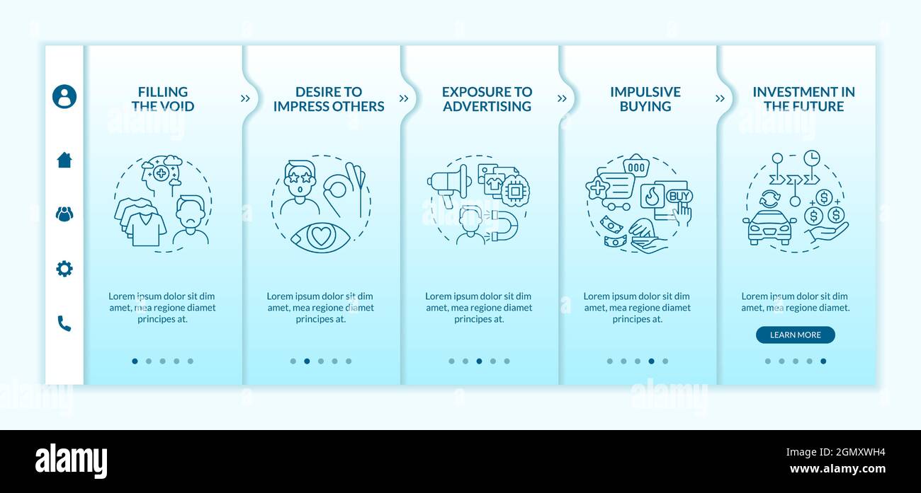 Reasons for consumerism blue gradient onboarding vector template Stock ... Reasons for consumerism blue gradient onboarding vector template Stock ...