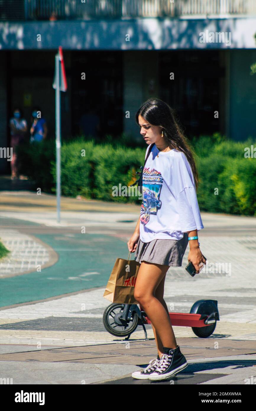 Seville Spain September 18, 2021 Pedestrians walking in the street ...