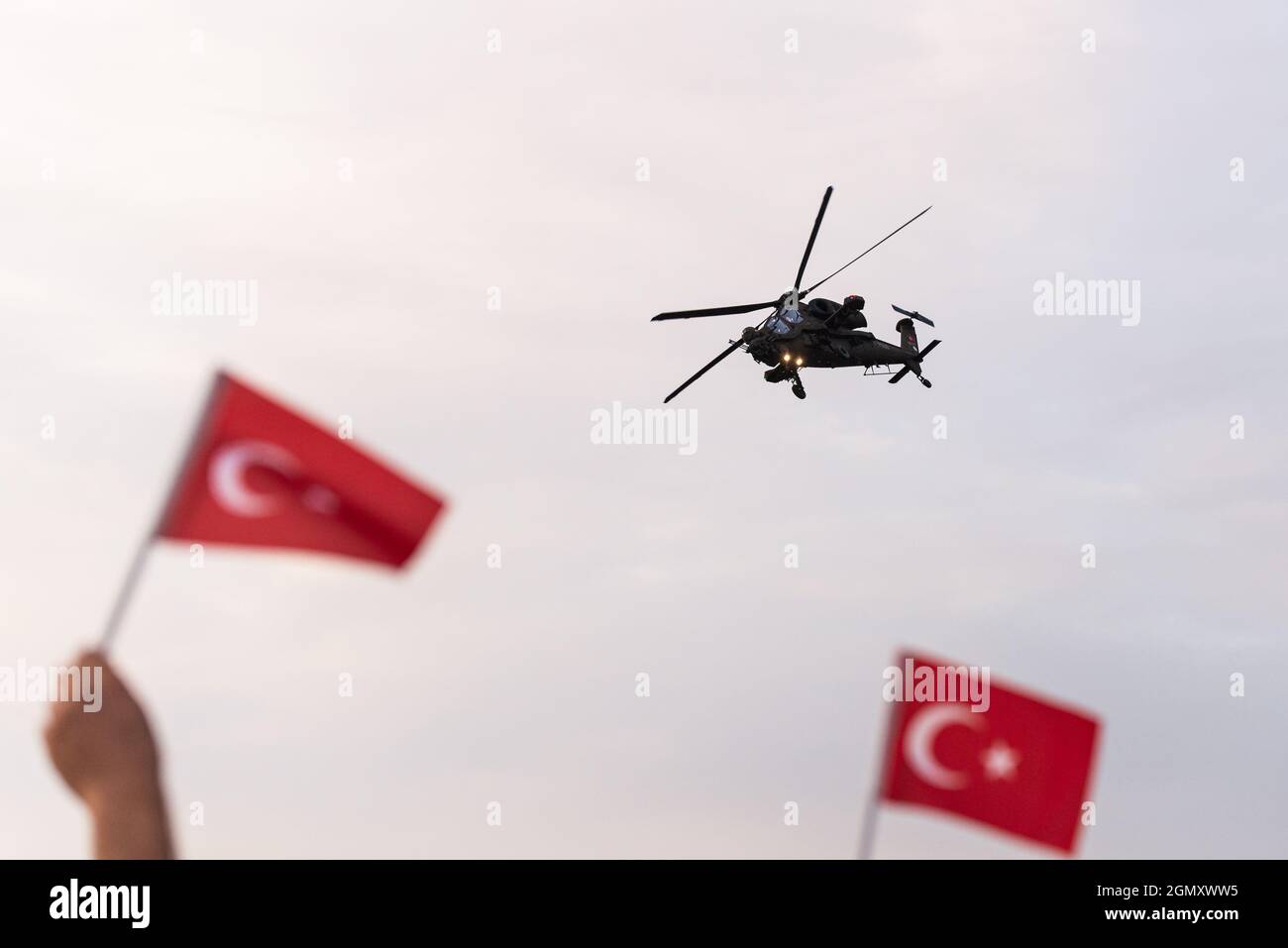 Izmir, Turkey - September 9, 2021: People holding a Turkish flags and ...
