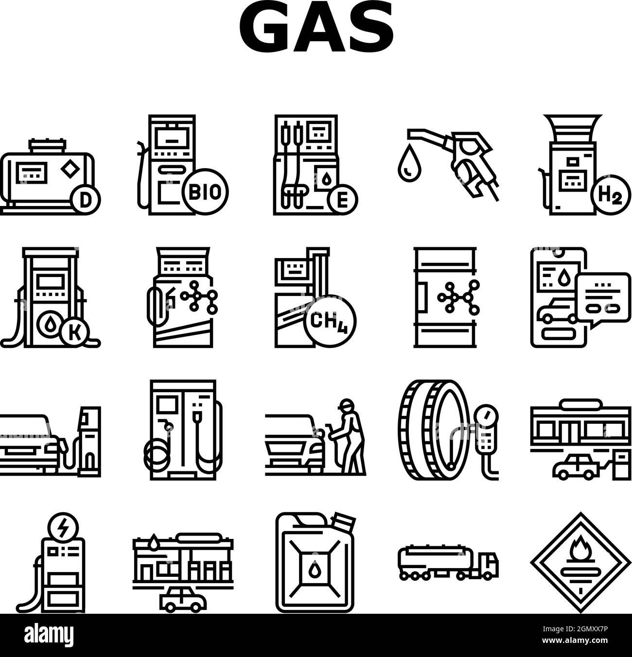 Gas Station Refueling Equipment Icons Set Vector. Diesel And Gasoline ...