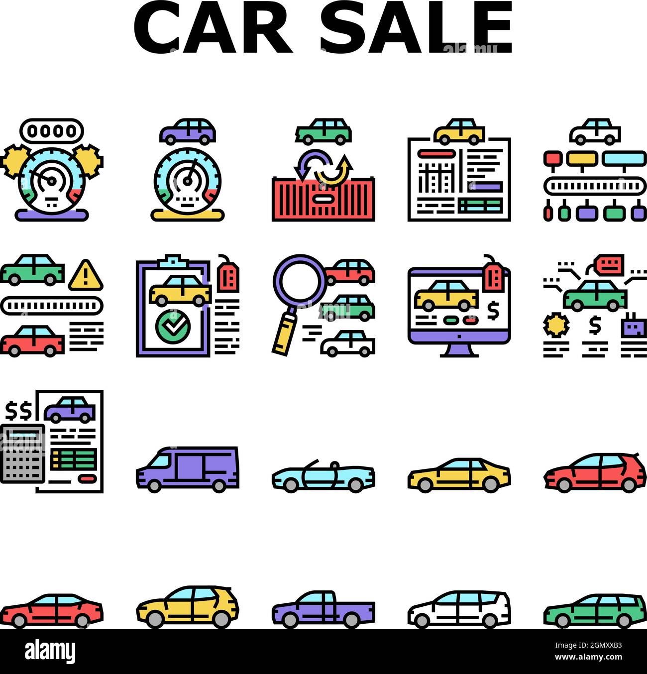 Used Car Sale Automobile Service Icons Set Vector Stock Vector Image ...