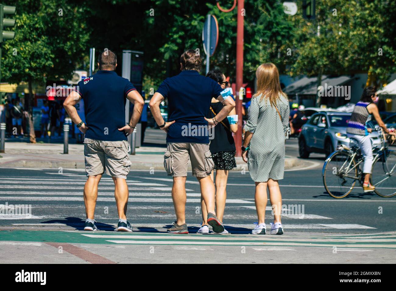 Seville Spain September 18, 2021 Pedestrians walking in the street ...