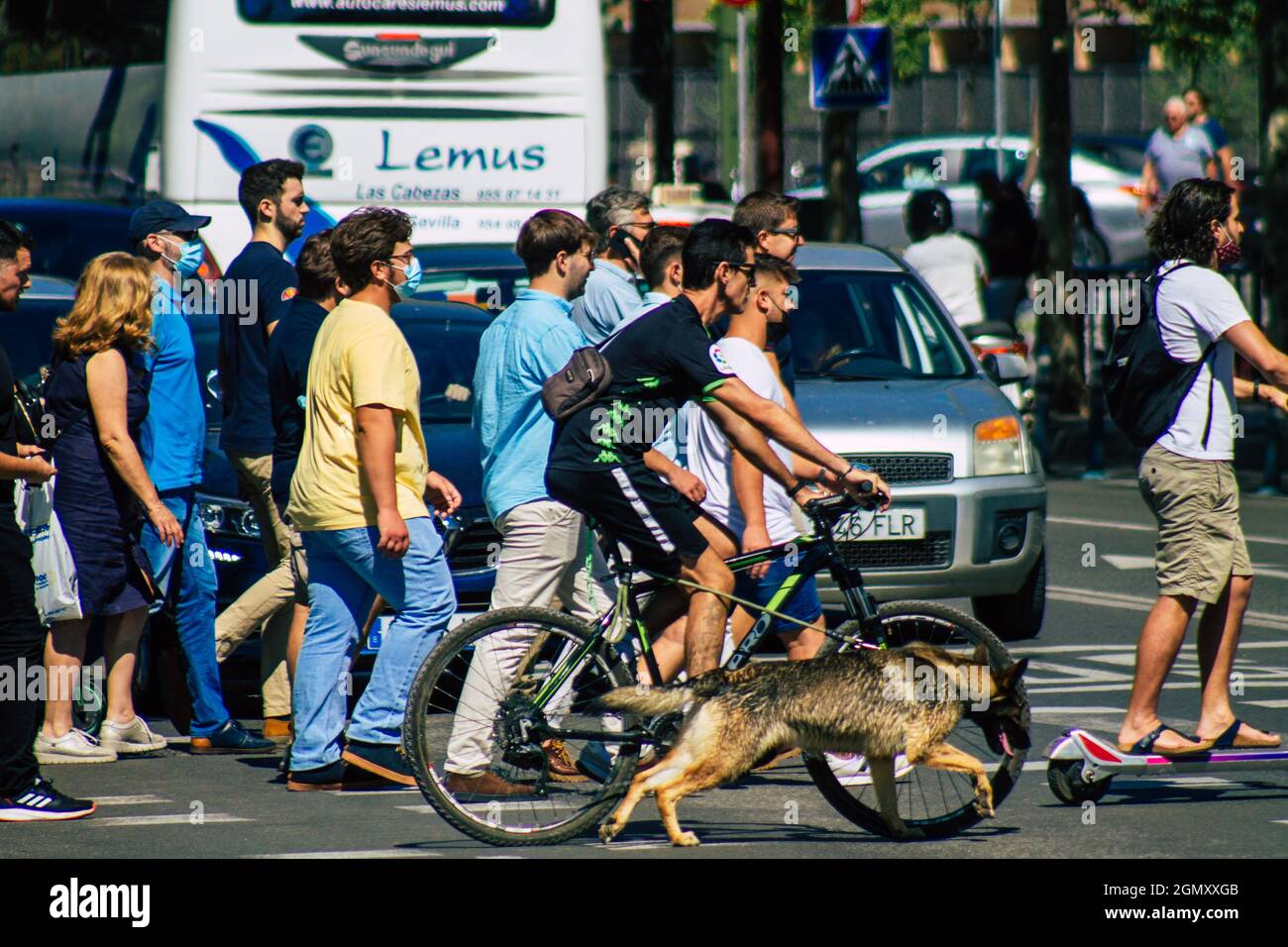 Seville Spain September 18, 2021 Pedestrians walking in the street ...