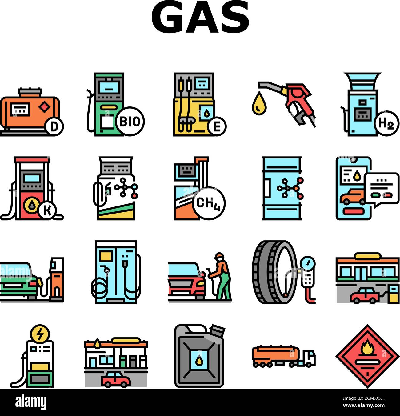 Gas Station Refueling Equipment Icons Set Vector Stock Vector Image ...