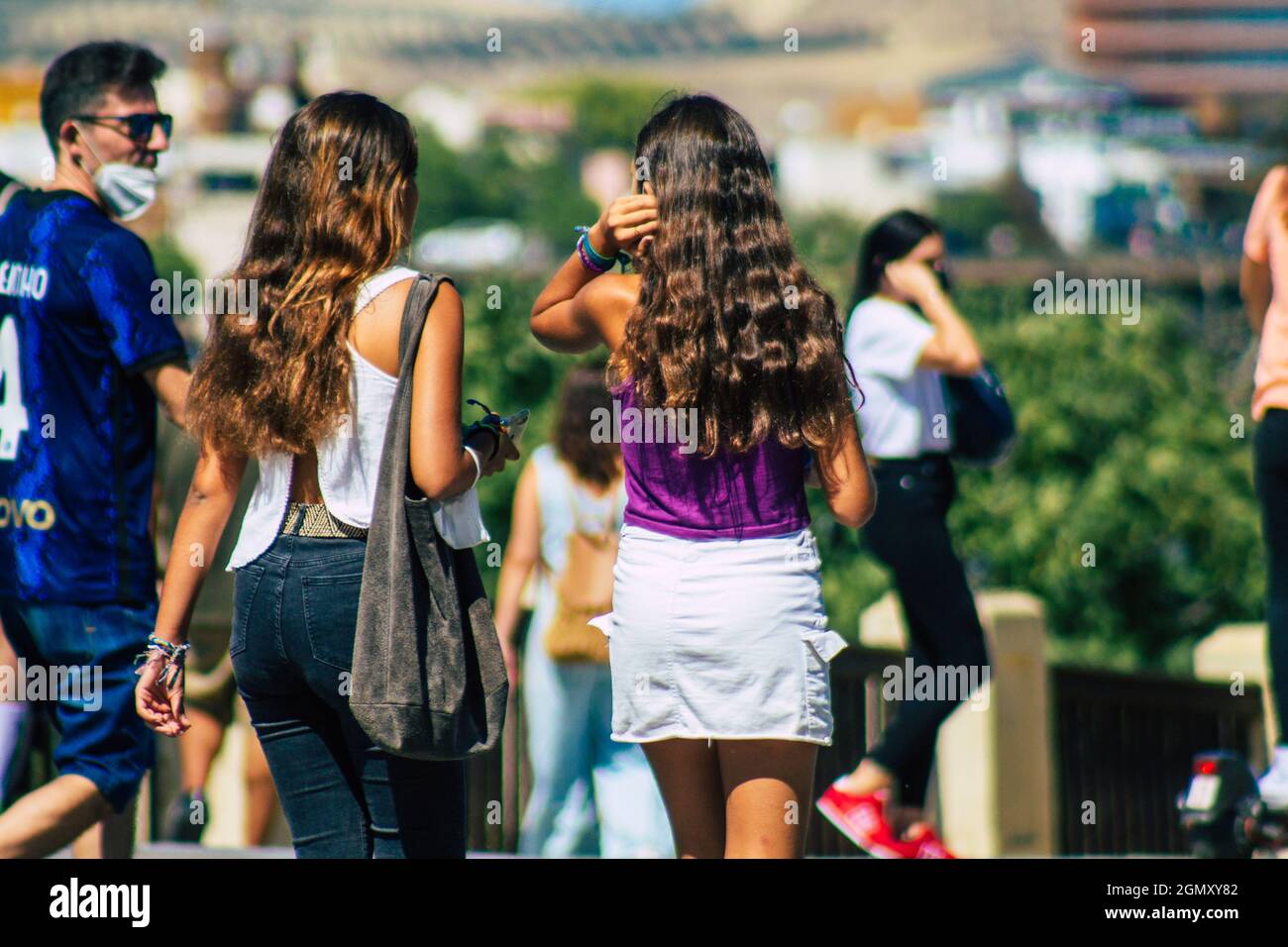 Seville Spain September 18, 2021 Pedestrians walking in the street ...