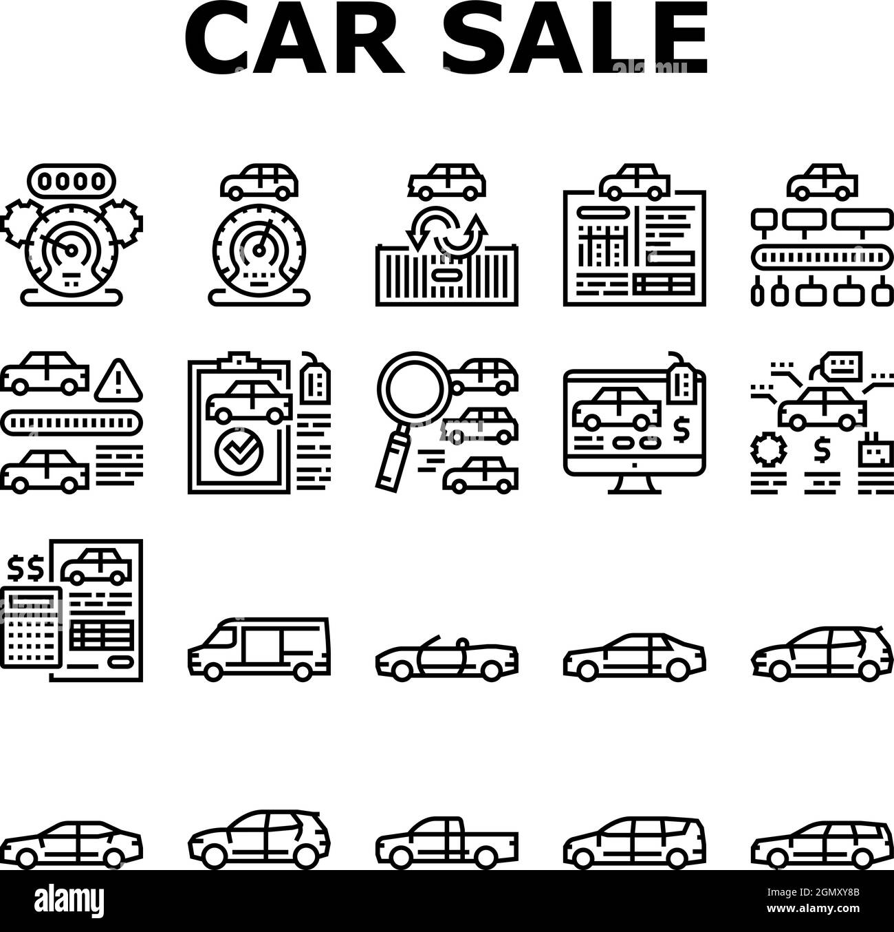 Used Car Sale Automobile Service Icons Set Vector Stock Vector Image ...
