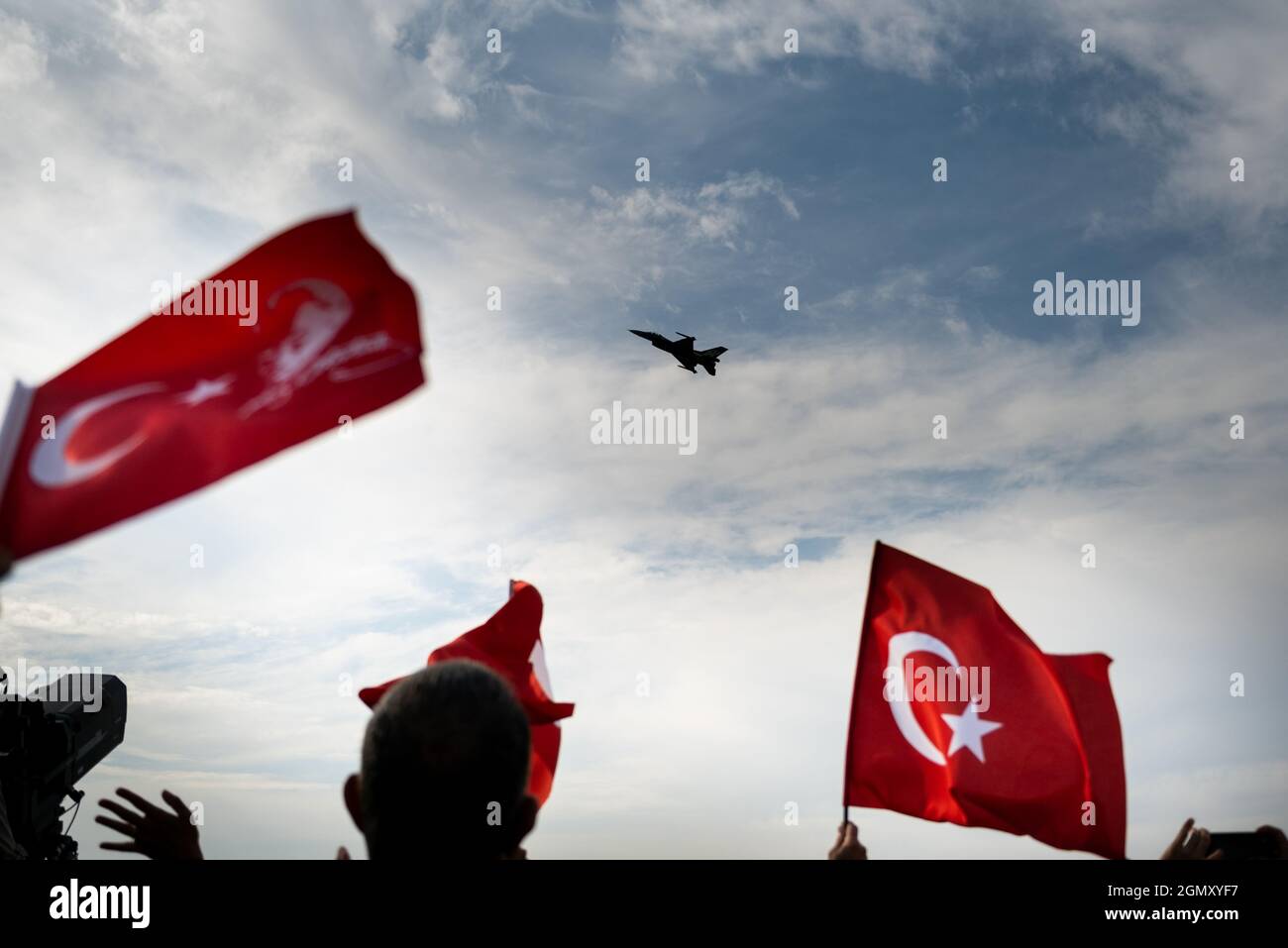 Izmir, Turkey - September 9, 2021: Planes flying on sky on the liberty ...