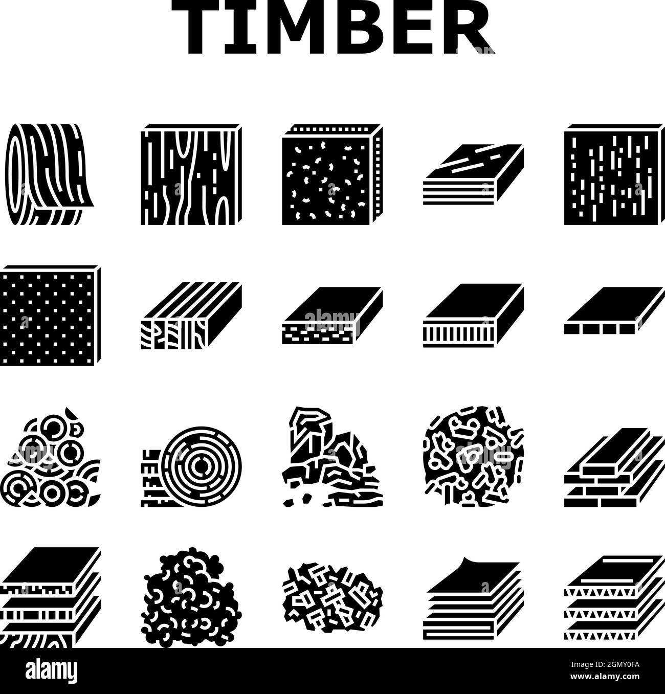 Timber Wood Industrial Production Icons Set Vector Stock Vector Image ...