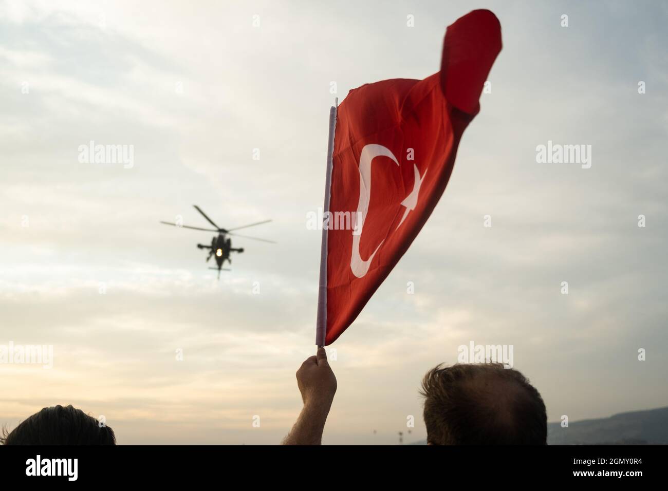 Izmir, Turkey - September 9, 2021: Turkish Atak Police Helicopter and a ...