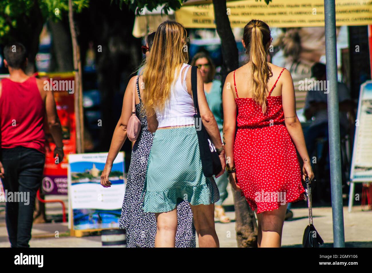 Seville Spain September 18, 2021 Pedestrians walking in the street ...