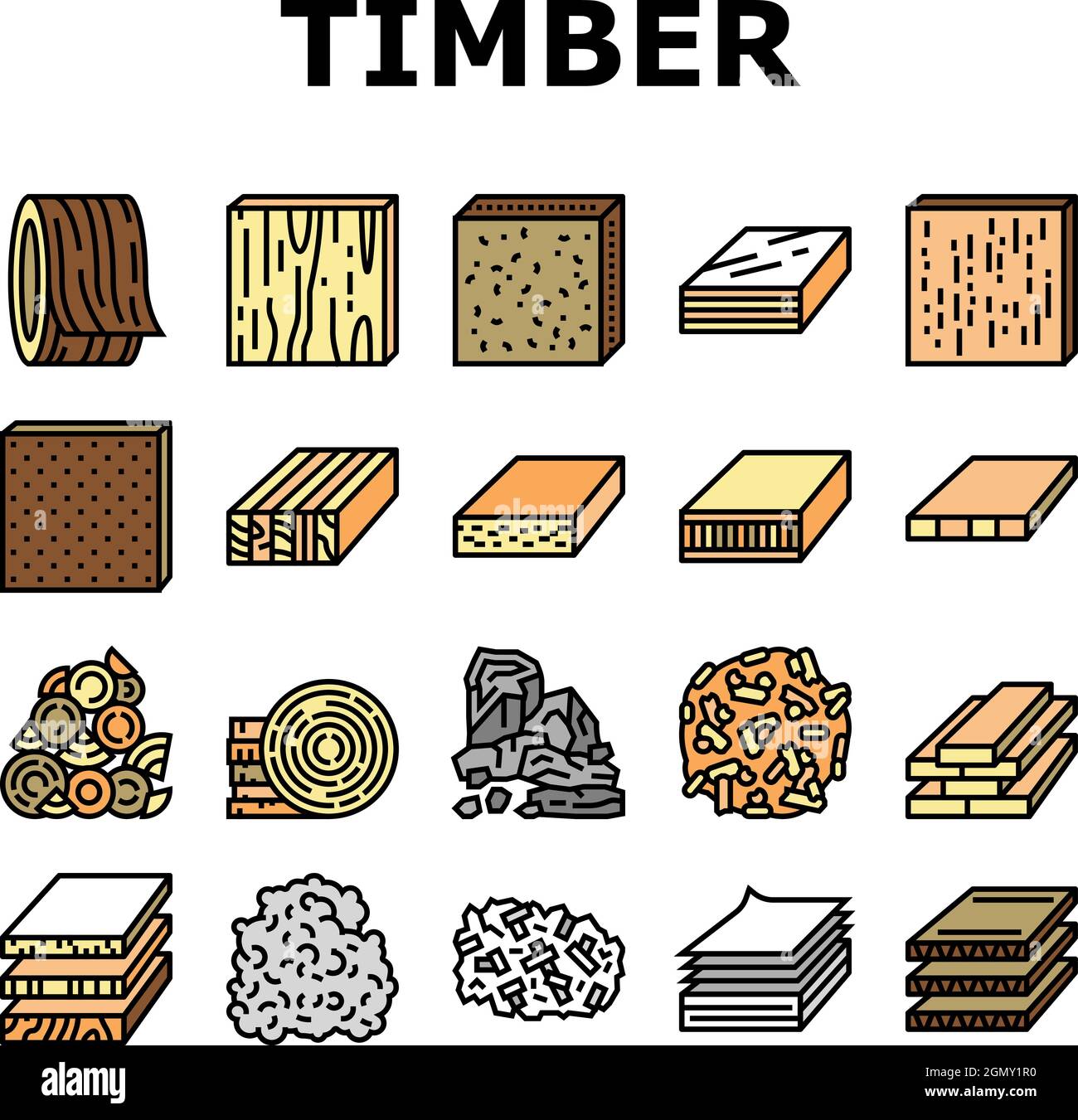 Timber Wood Industrial Production Icons Set Vector Stock Vector Image ...