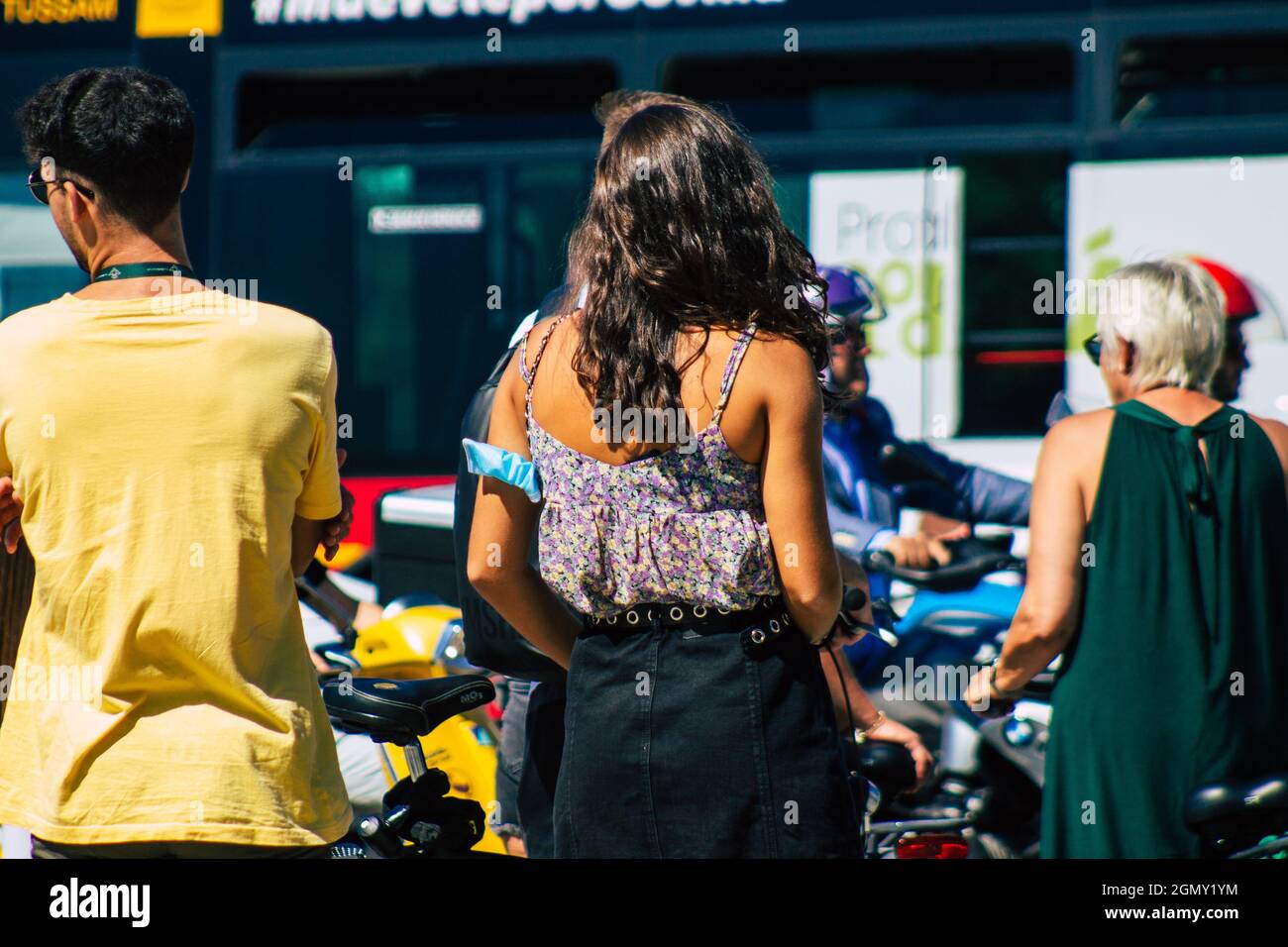 Seville Spain September 18, 2021 Pedestrians walking in the street ...