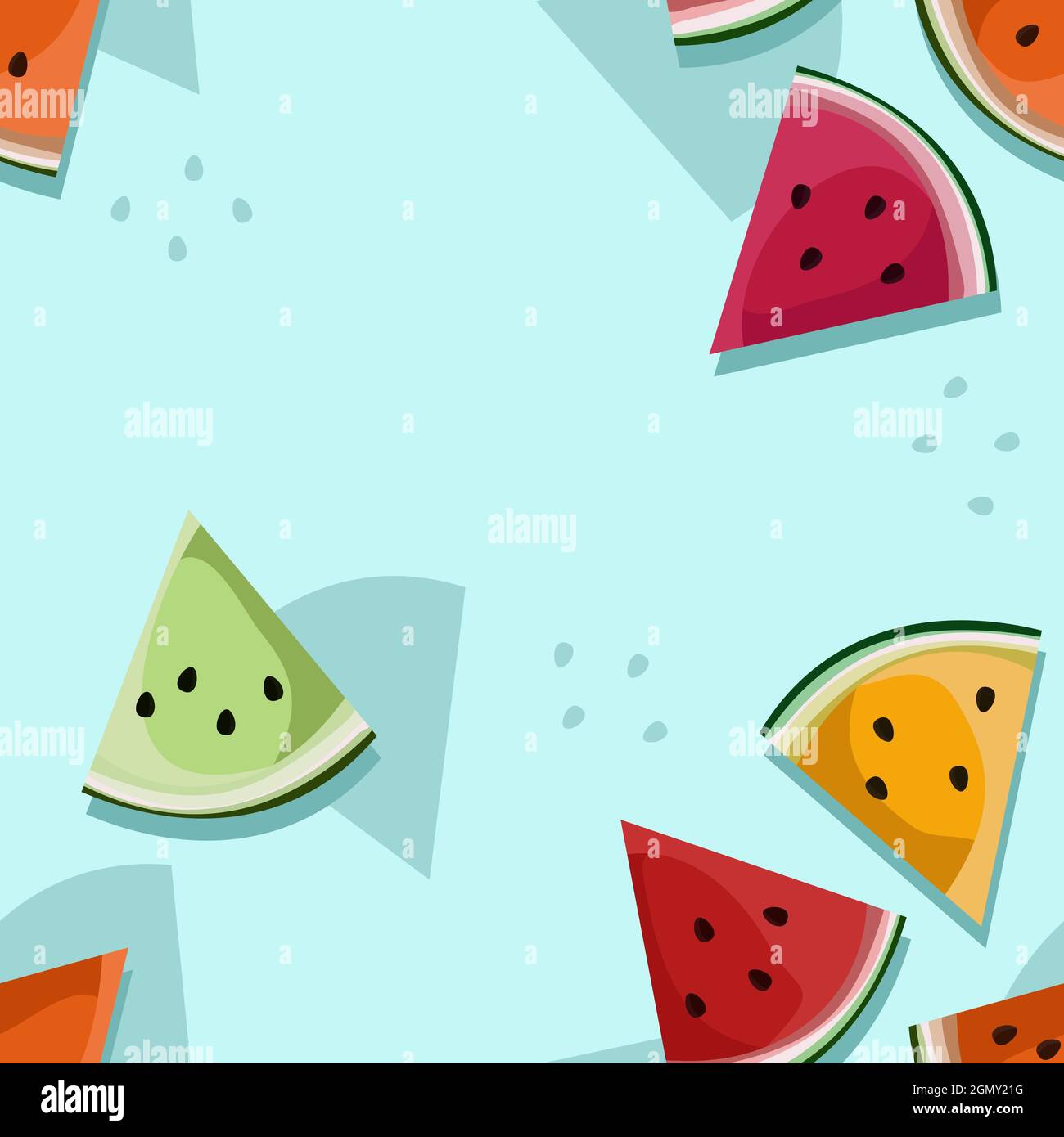 Watermelon slices on light blue background - vector background Stock ...