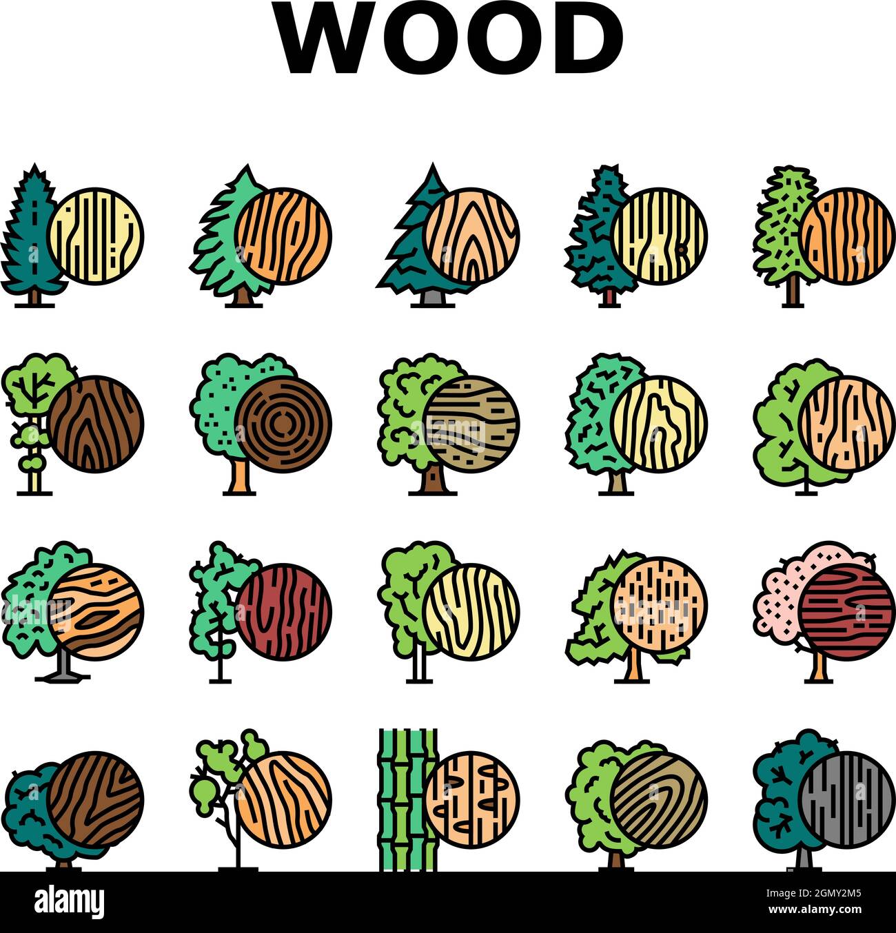 Wood Land Growth Natural Tree Icons Set Vector Stock Vector Image & Art ...