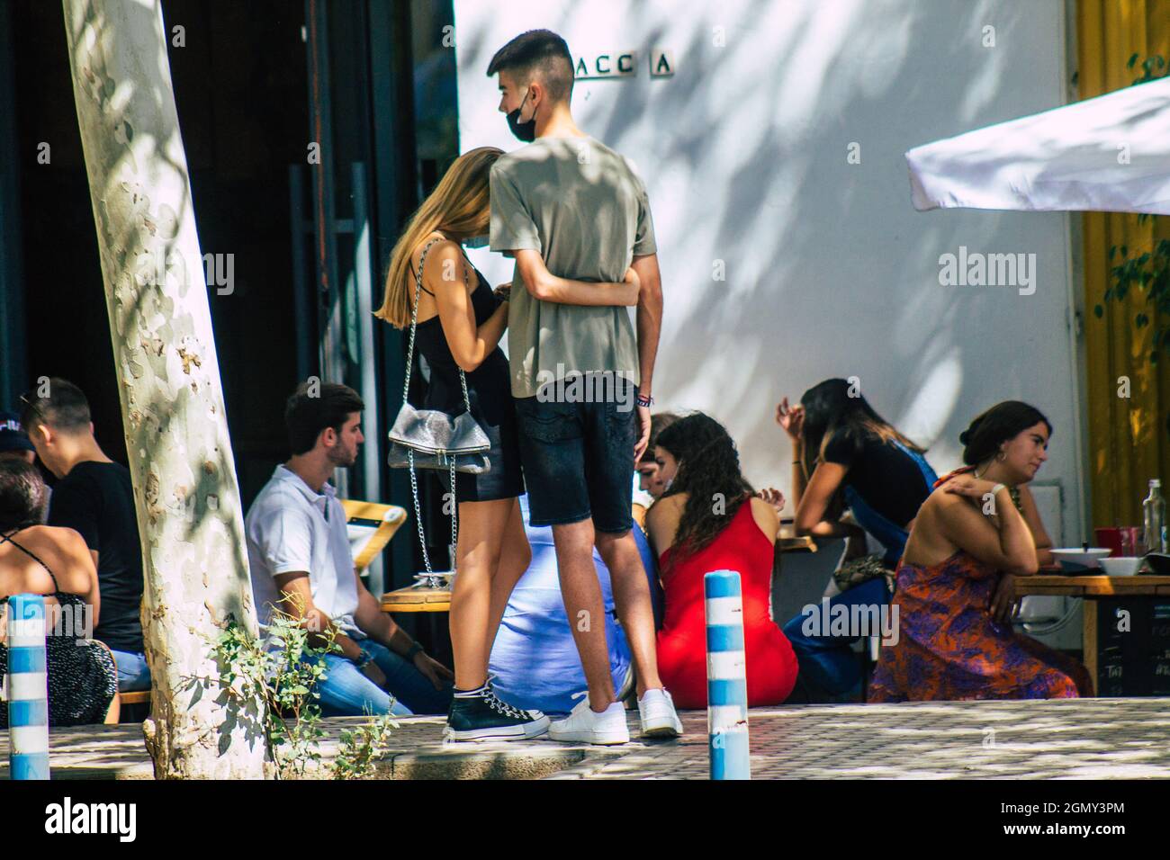 Seville Spain September 18, 2021 Pedestrians walking in the street ...