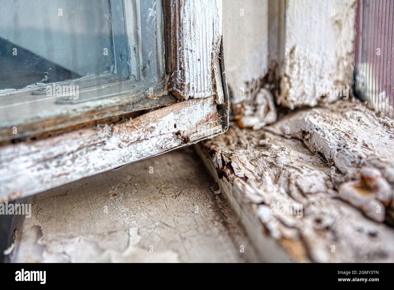 Detail of damaged wooden window frame Stock Photo - Alamy