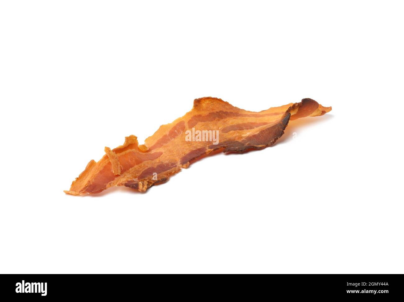 long fried strip of bacon isolated on white background Stock Photo - Alamy