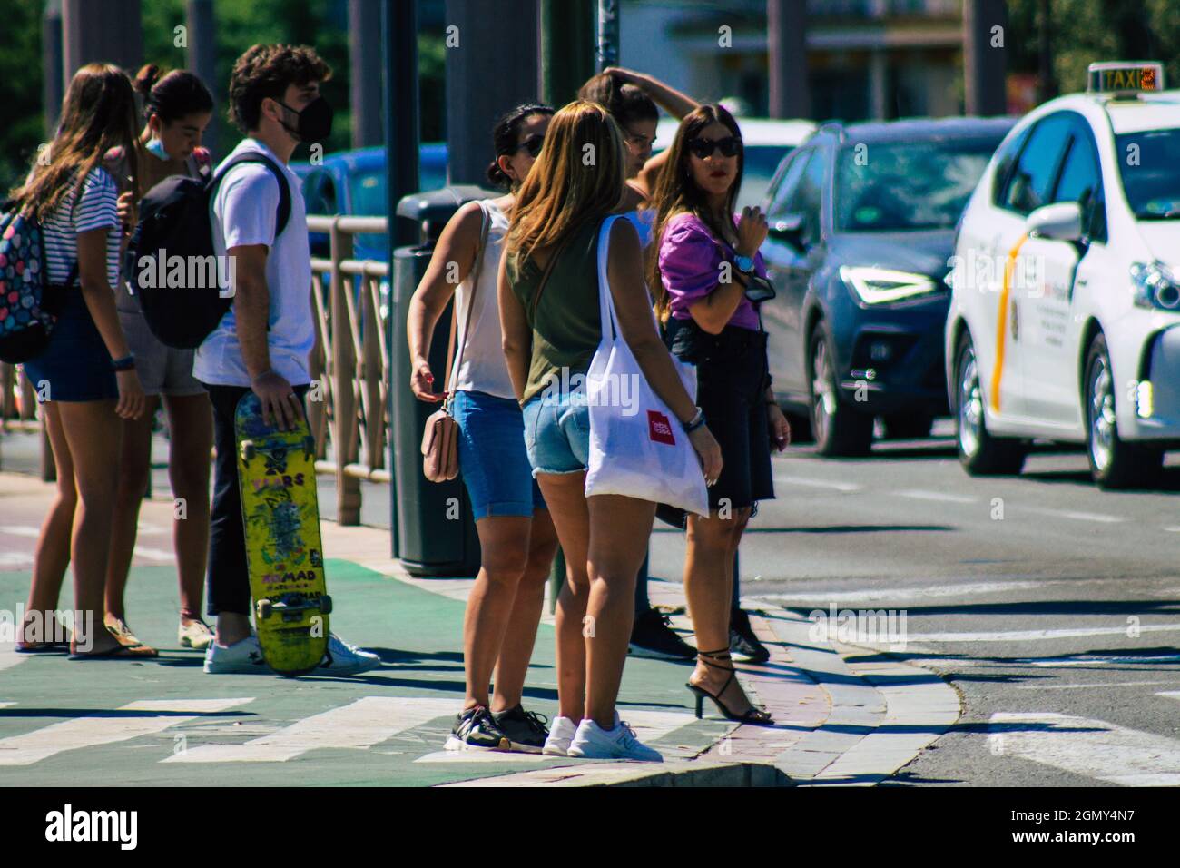 Seville Spain September 18, 2021 Pedestrians walking in the street ...