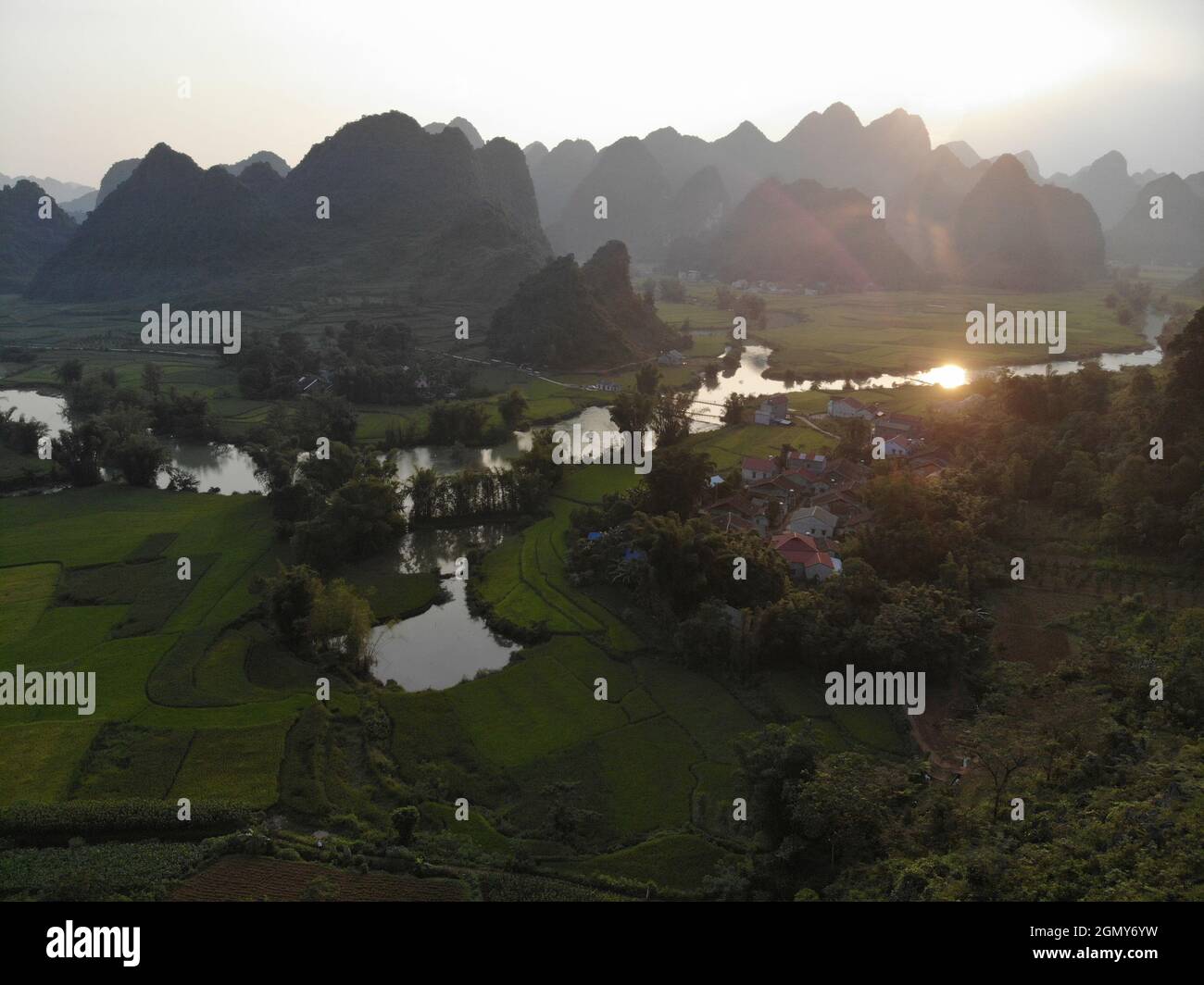 Phong Nam valley with rice field in Cao Bang province northern Vietnam ...