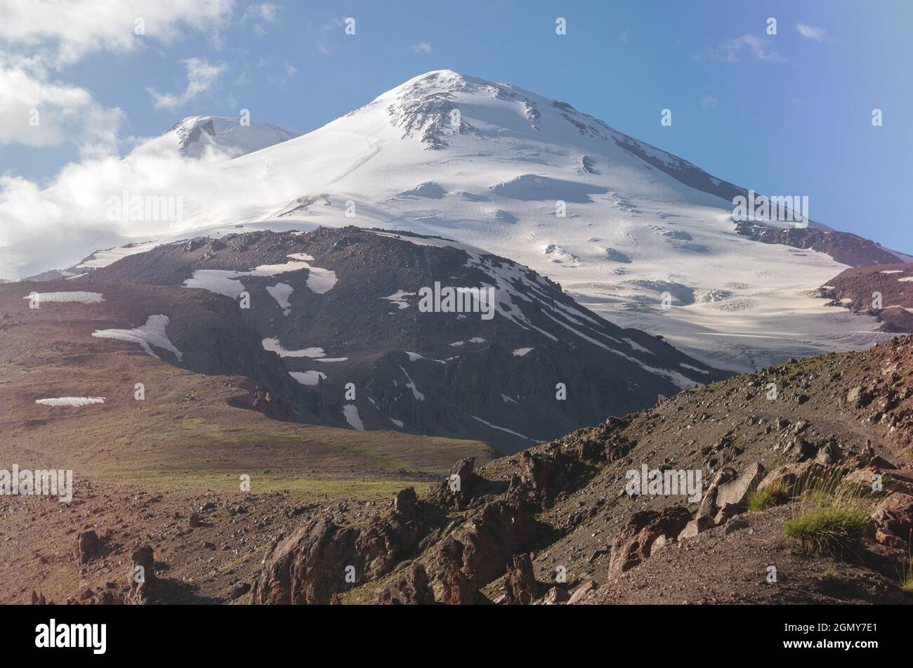 The Caucasian mountain Range. Perspective of caucasian snow mountain or ...